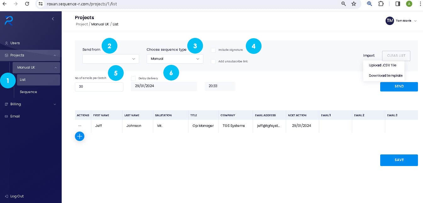 Create a manual email sequence - Email Sequencer